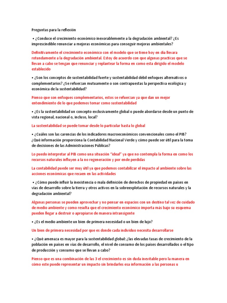 Preguntas para La Reflexión | PDF | Sustentabilidad | Crecimiento económico