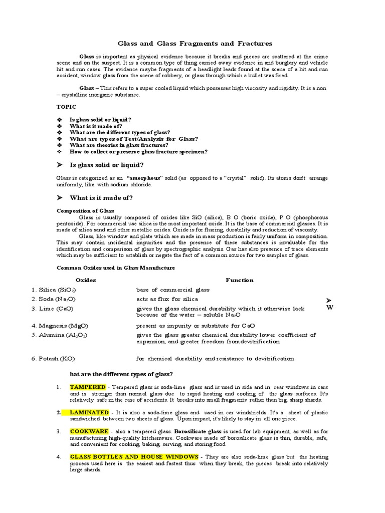 Glass and Glass Fragments and Fractures | PDF | Glasses | Fracture