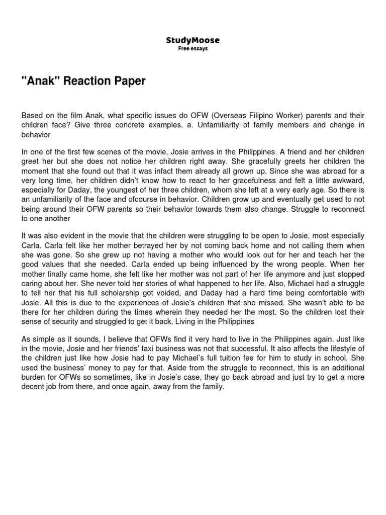 Anak Reaction Paper | PDF