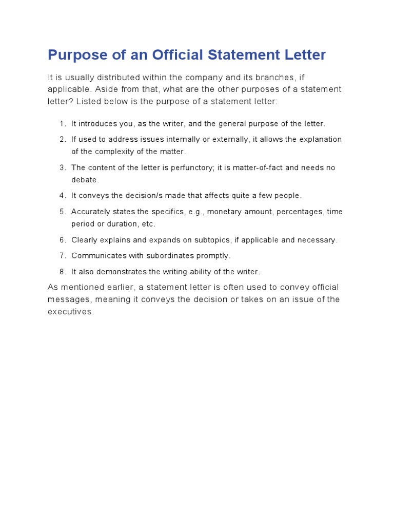 Purpose of An Official Statement Letter | PDF | Career & Growth | Business