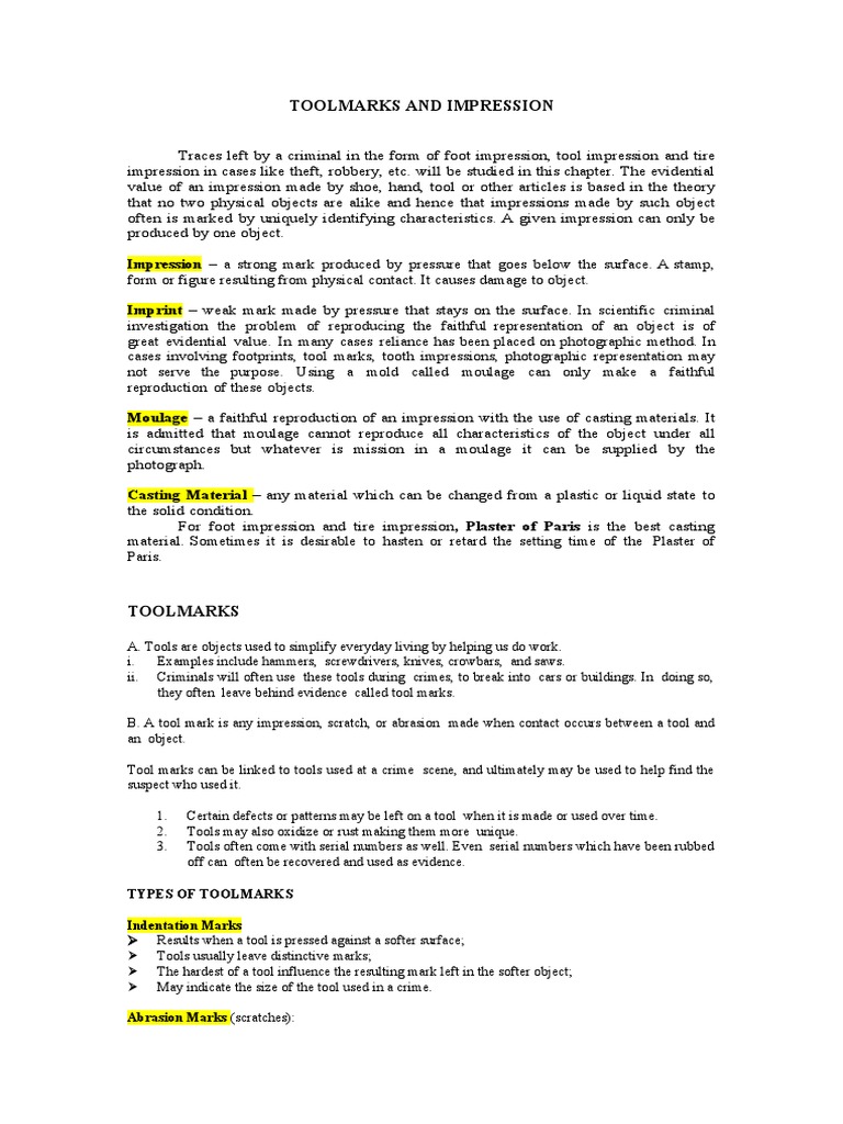 Toolmarks & Impressions in Forensics | PDF | Tooth | Crime Scene
