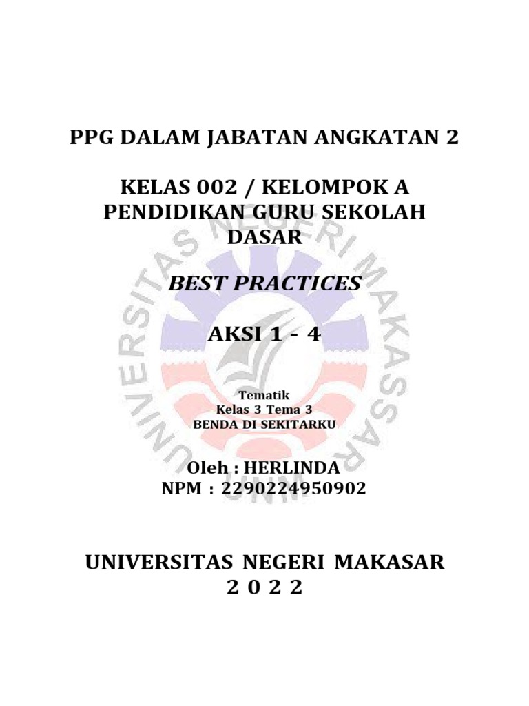 LK 3.1 Menyusun Best Practices Aksi 1-4 - Herlinda | PDF