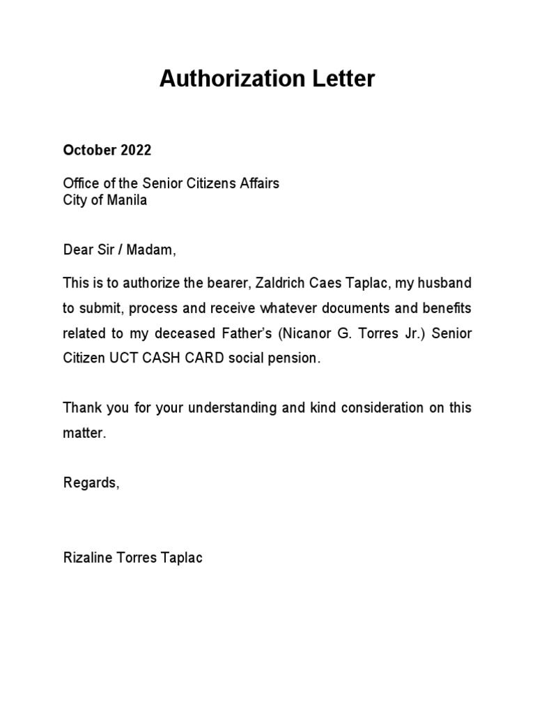 Letter of Authorization OSCA | PDF