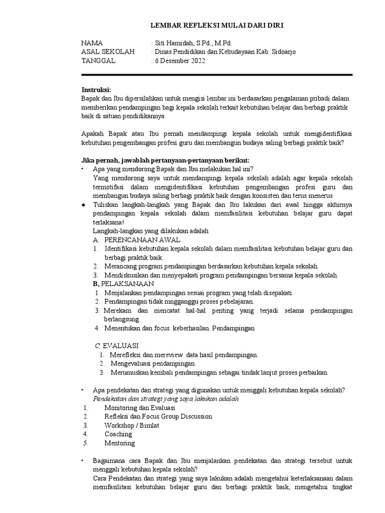 LK 1 - Lembar Refleksi Diri | PDF