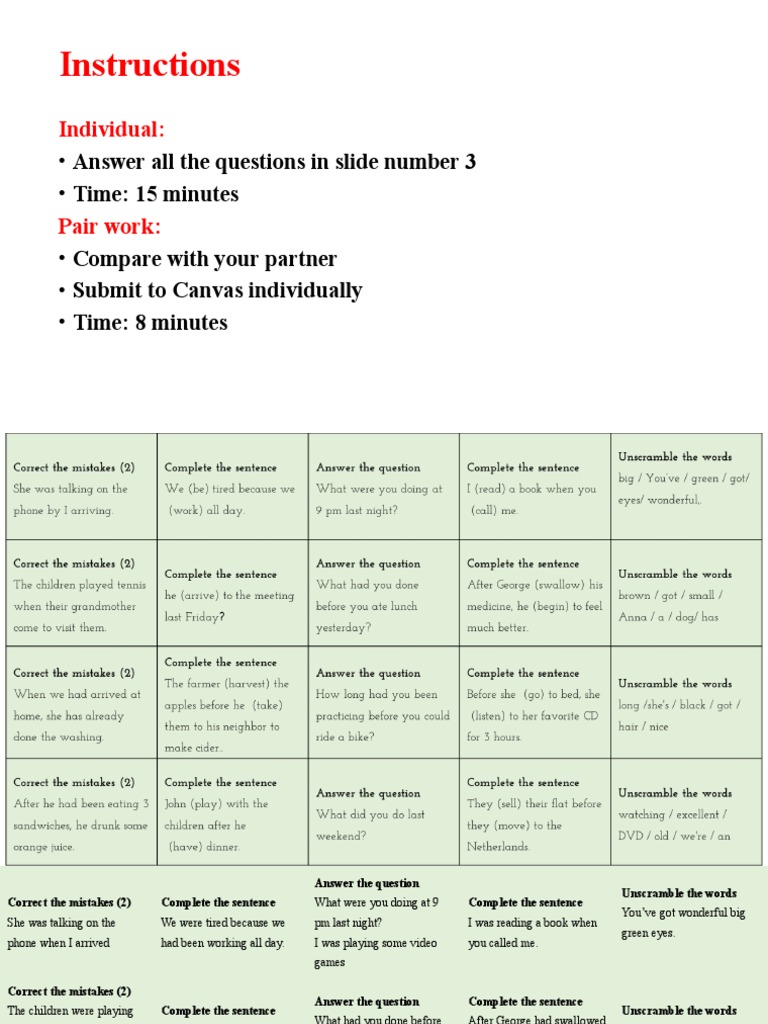 Past Tenses - 20 Questions | PDF