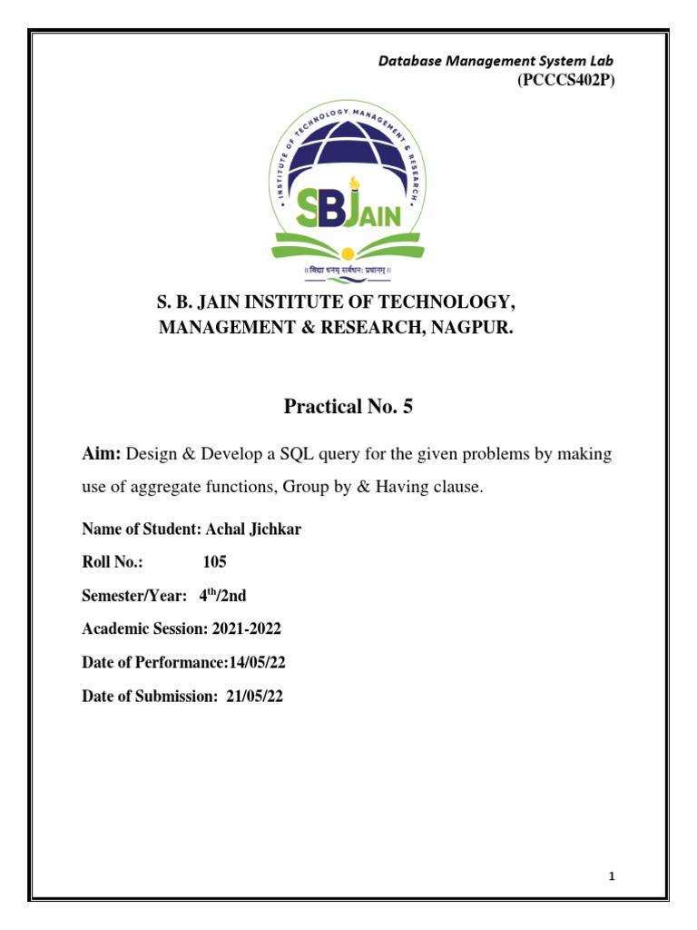 105-DBMS - Practical-05 | PDF | Computer Data | Data Management