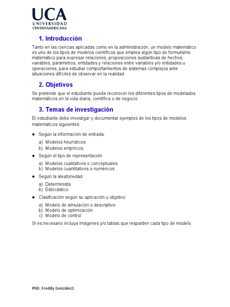 Tipos de Modelos Matemáticos | PDF | Modelo matemático | Metodología