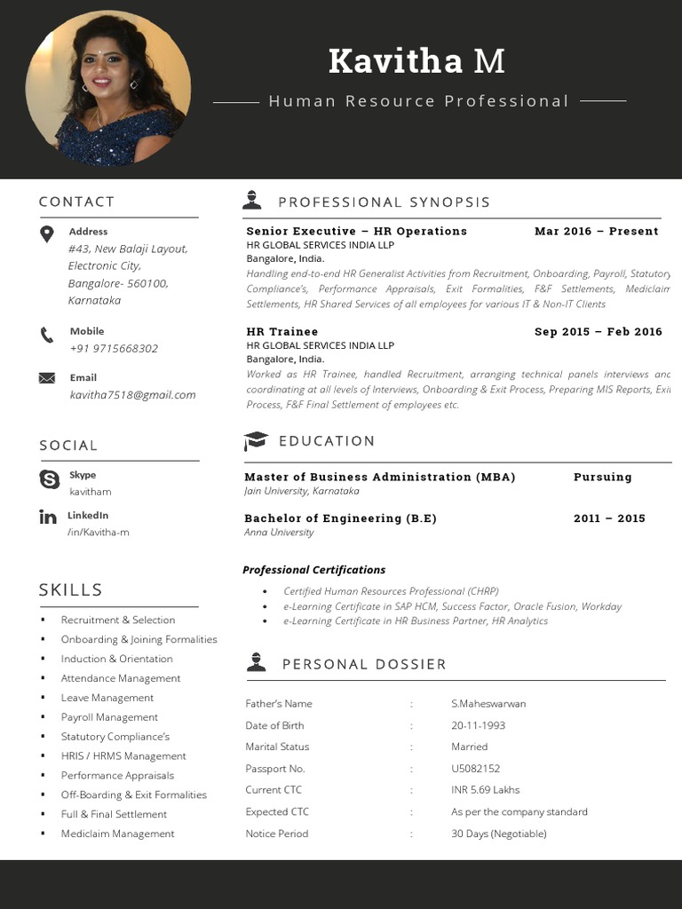 Kavitha's Resume-1 | Download Free PDF | Recruitment | Payroll