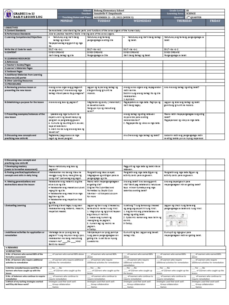 DLL - Science 3 - Q2 - W3 | PDF