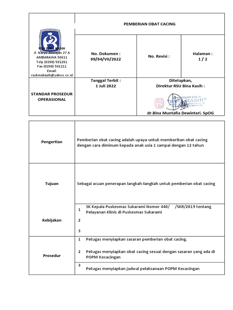 SPO Pemberian Obat Cacing | PDF