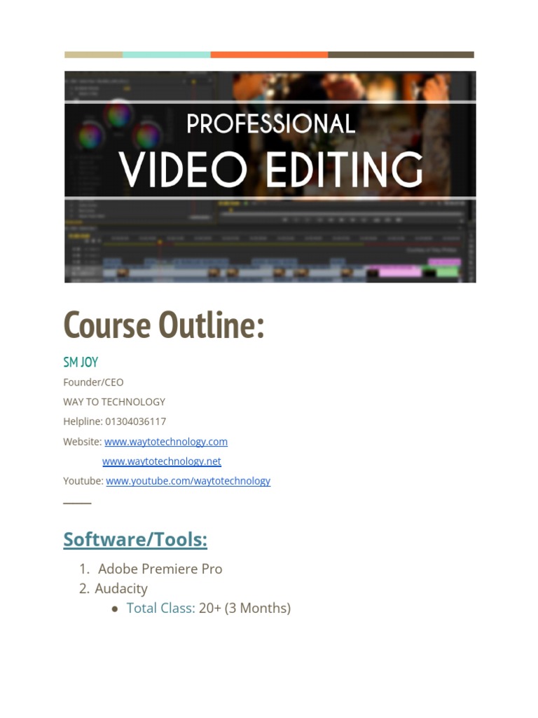 Video Editing Course Outline | PDF | Video | You Tube