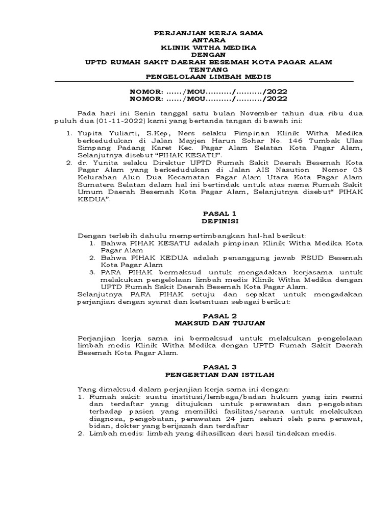 Document MoU KLINIK WITHA | PDF