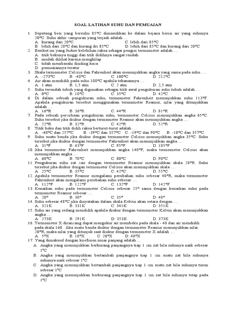 Soal Latihan Suhu Kelas 7 | PDF