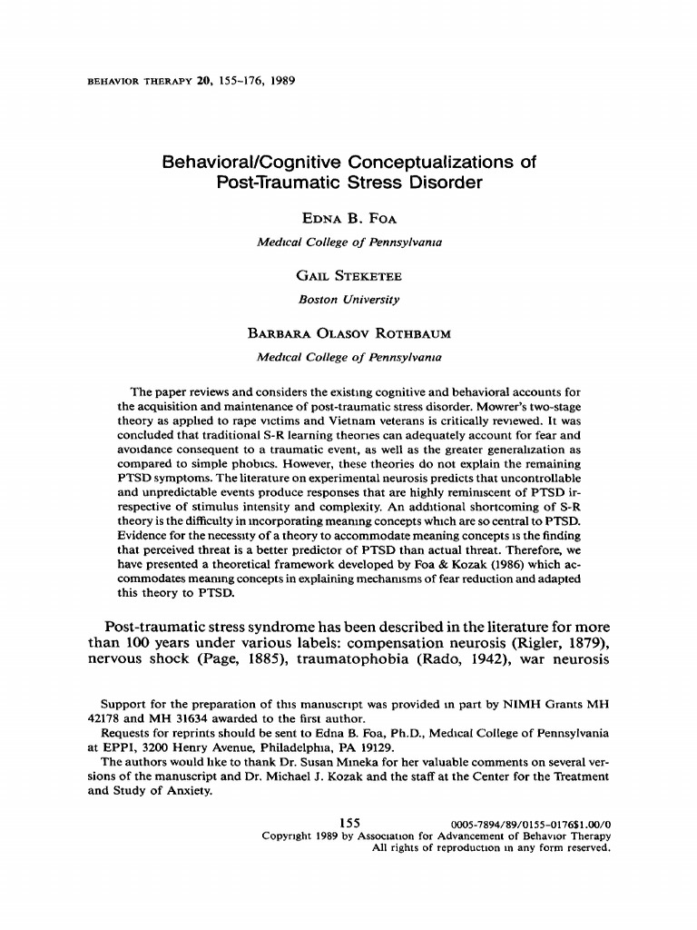 Behavioral Cognitive Cenceptualization Os PTSD - Edna Foa | PDF ...