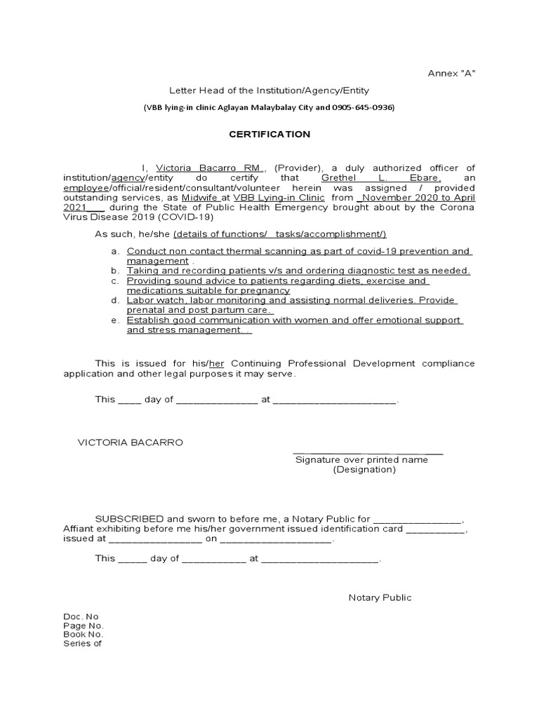 Prenatal Care Certification for Ebare | PDF