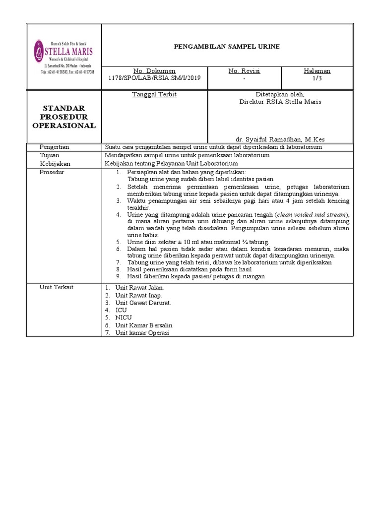 B. SPO Lab. Stella Maris Pengambilan Sample Urine | PDF