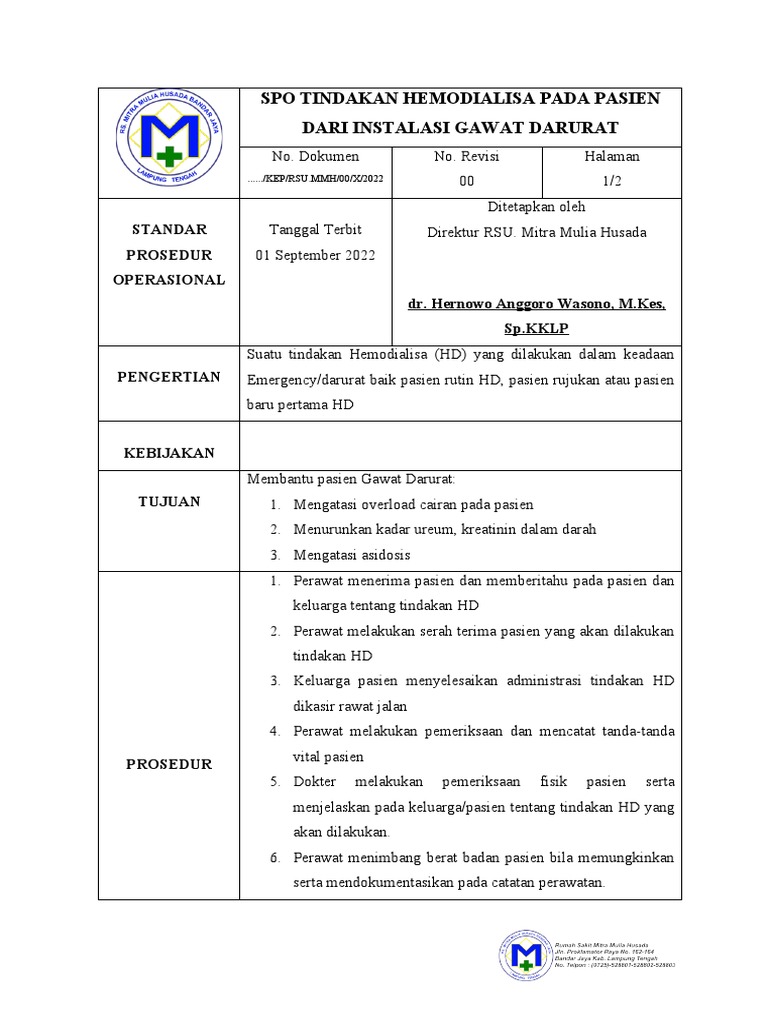 Spo Tindakan HD Pada Pasien Dari Ugd | PDF