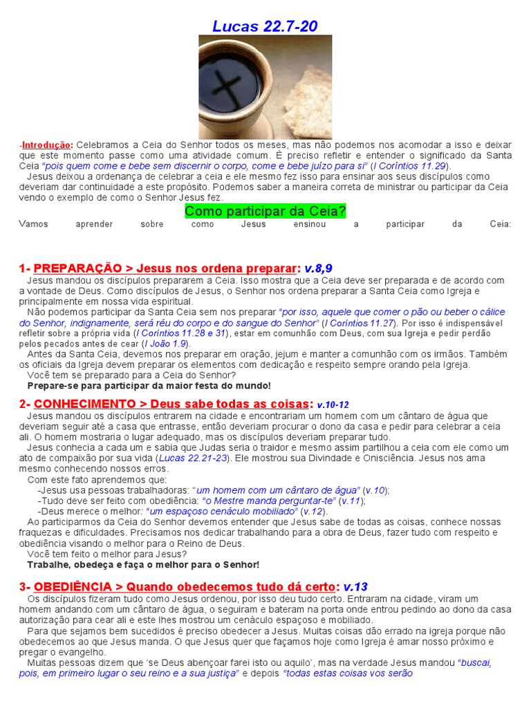 Estudo Santa Ceia Do Senhor | PDF | Eucaristia | Jesus