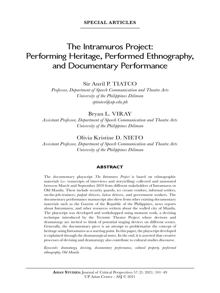 05 Intramuros Project Heritage Ethnography Performance | PDF | Ethnography | Narrative