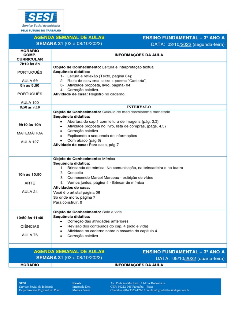 Agenda 31 (3º Ano A) | PDF