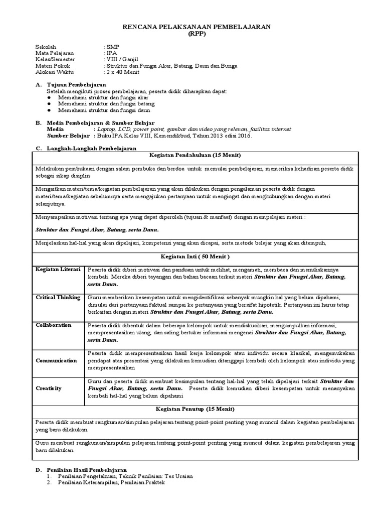07 RPP Struktur Dan Fungsi Organ Tumbuhan | PDF