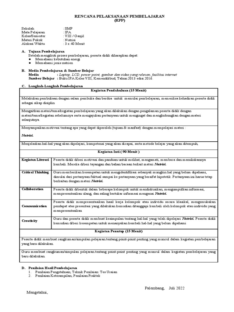 10 RPP Nutrisi | PDF