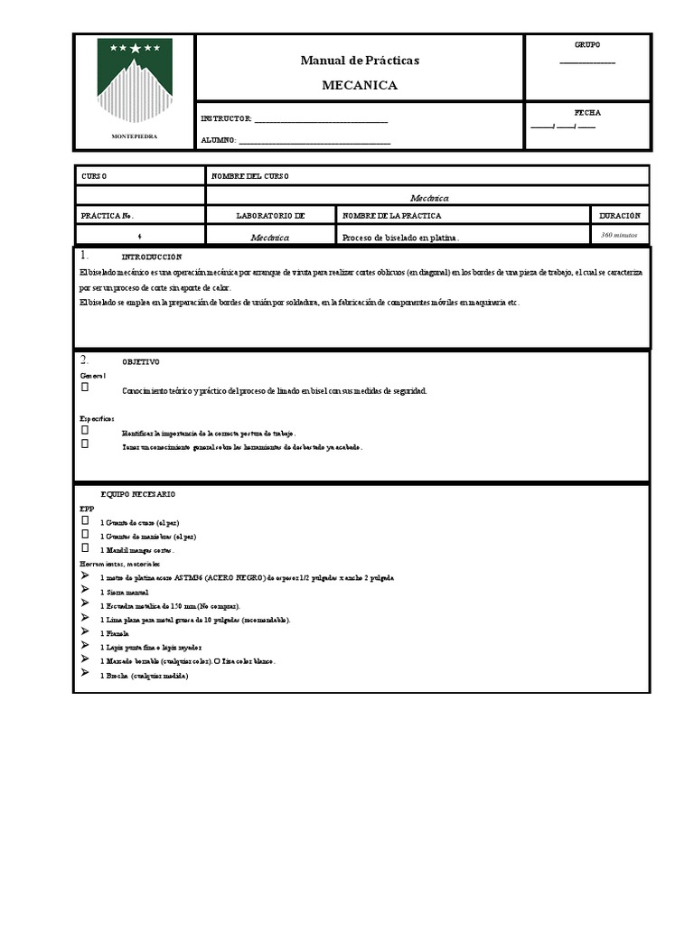 Práctica 4. Proceso de Biselado en Platina. | PDF