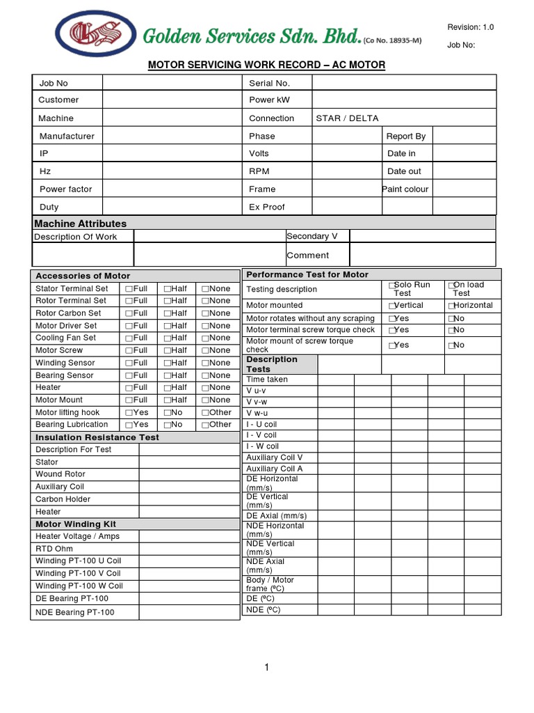 Golden Golden Job Card Rev 1.0 | PDF | Electric Motor | Metrology