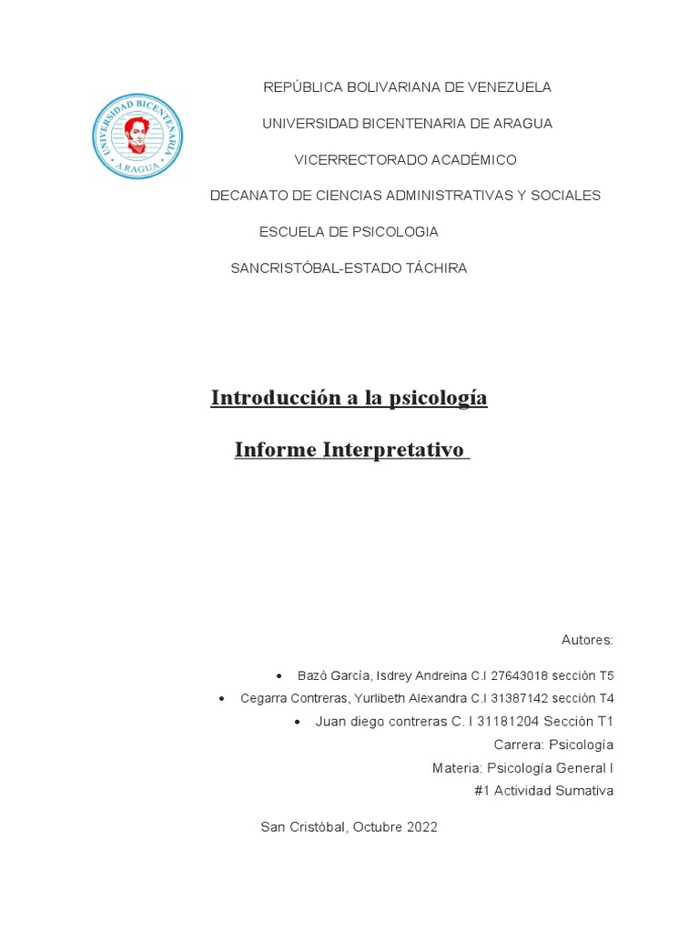 Informe Interpretativo - Psicología General | PDF | Sicología | Aprendizaje