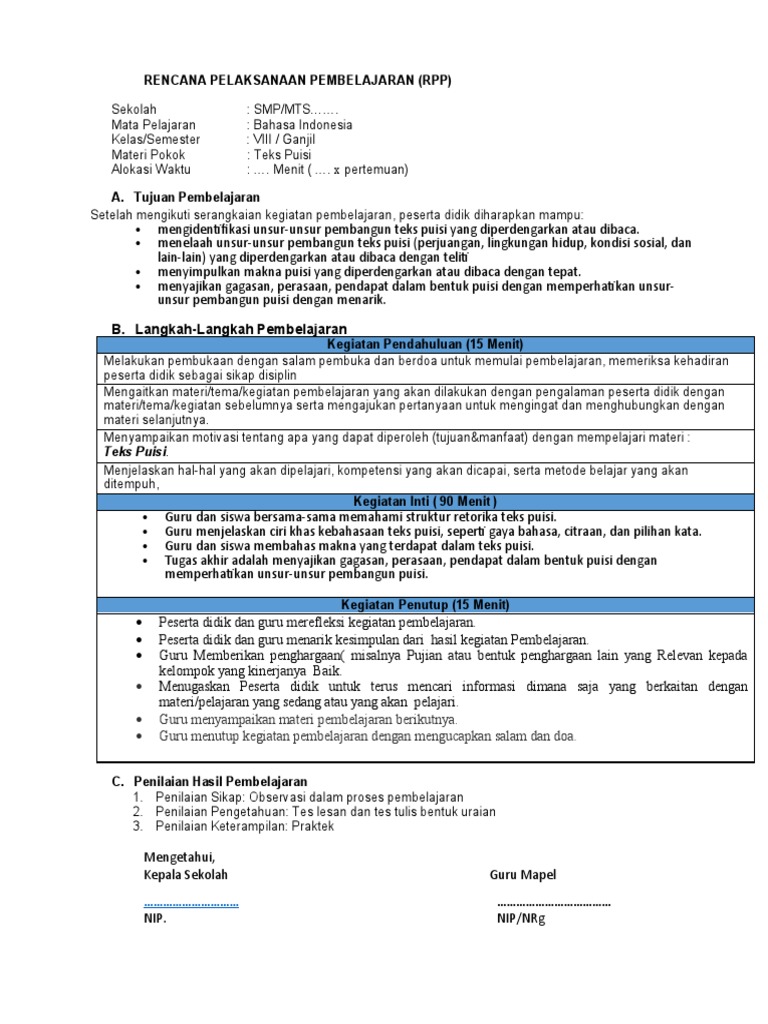 Pembelajaran Puisi Kelas VIII | PDF