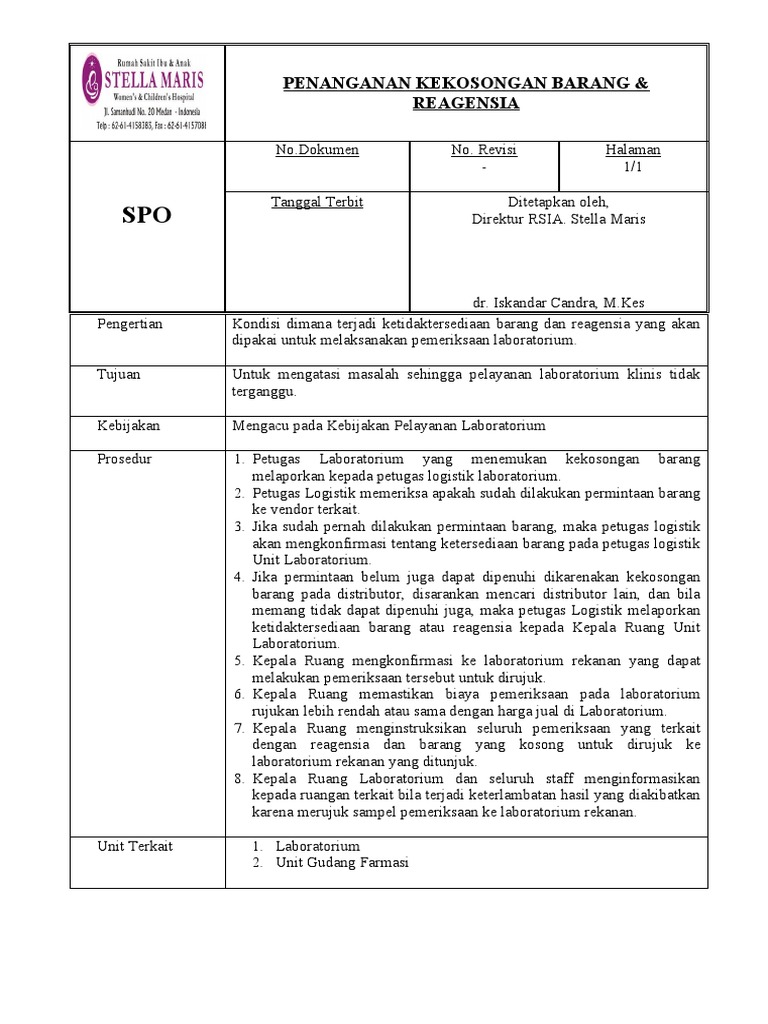 SPO Penanganan Kekosongan Barang Dan Reagensia | PDF SPO Penanganan Kekosongan Barang Dan Reagensia | PDF
