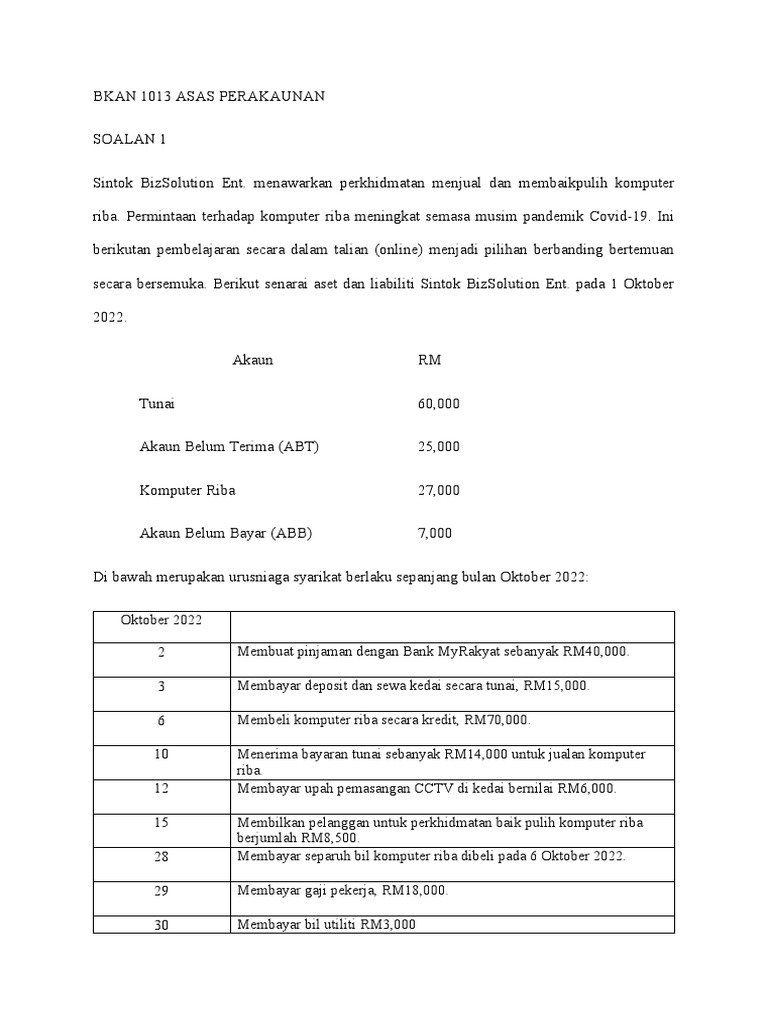 Bkan 1013 Asas Perakaunan | PDF