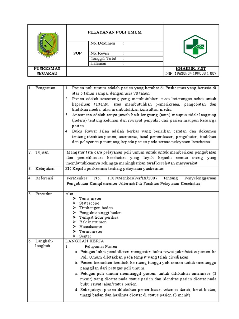 Sop Pelayanan Poli Umum | PDF