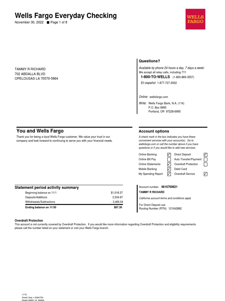 Bank Statement 1130 | PDF | Overdraft | Fee