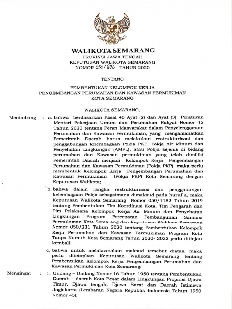 SK Pokja PKP Kota Semarang Tahun 2020 | PDF