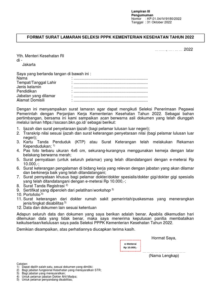 3 Lampiran III Format Surat Lamaran CPPPK | PDF