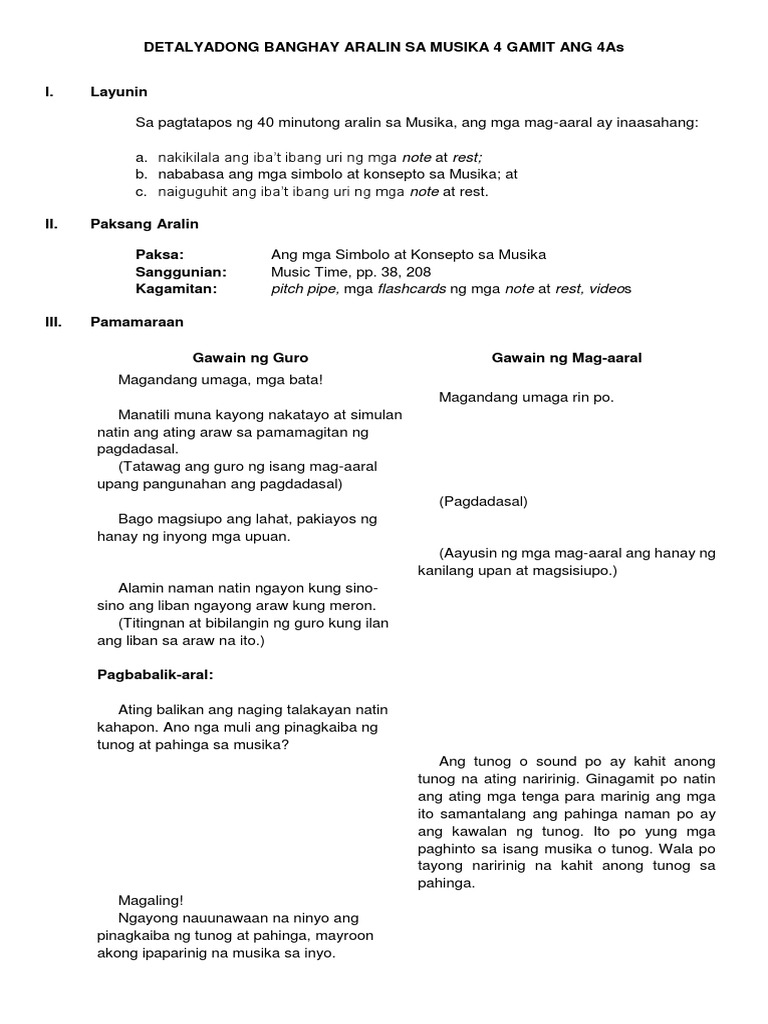 DETALYADONG 4as Na BANGHAY ARALIN SA MUSIKA 4 | PDF