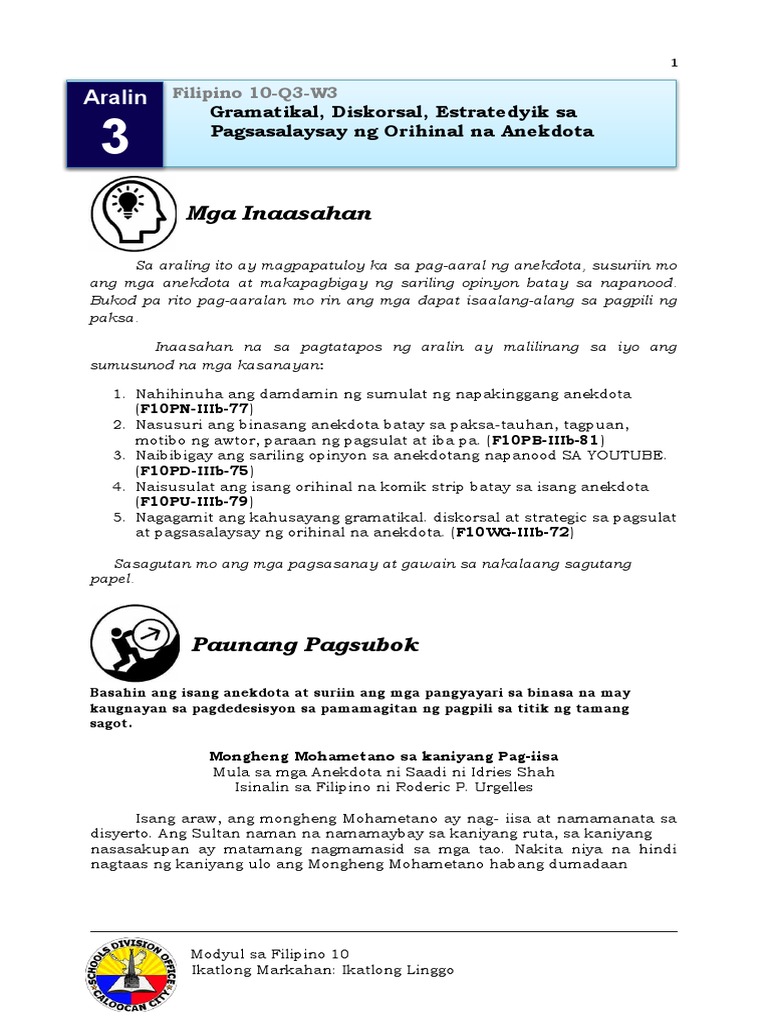 Filipino 10 Q3 Week 3 | PDF