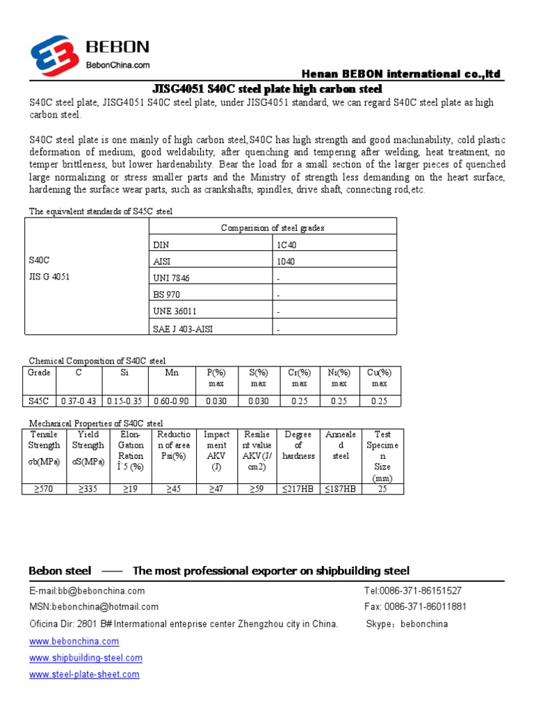 G4051 S40C Mechanical Properties | PDF | Strength Of Materials | Steel