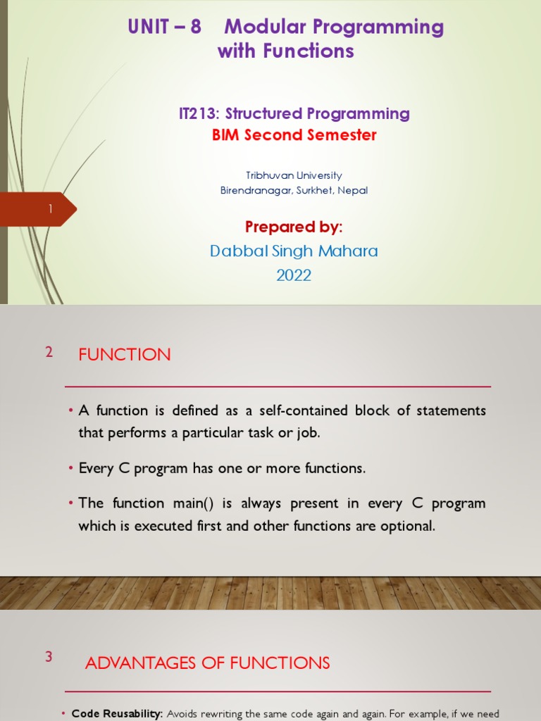 C Programmingunit 8 Modular Programming With Functions Pdf Parameter Computer Programming 