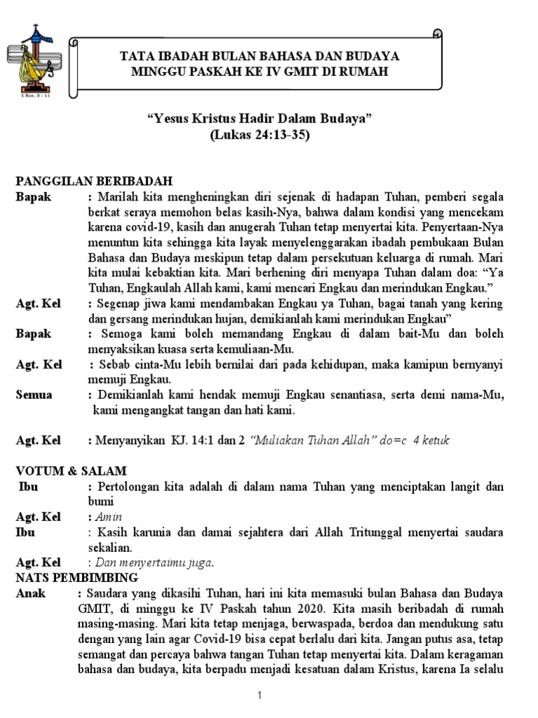 Tata Ibadah Bulan Bahasa Dan Budaya GMIT 2020 | PDF