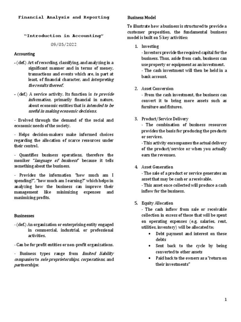 Notes in Financial Analysis and Reporting | PDF | Debits And Credits ...