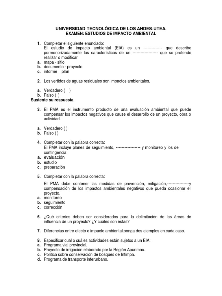 EIA Examen | PDF | Evaluación de impacto ambiental | Ciencia medioambiental