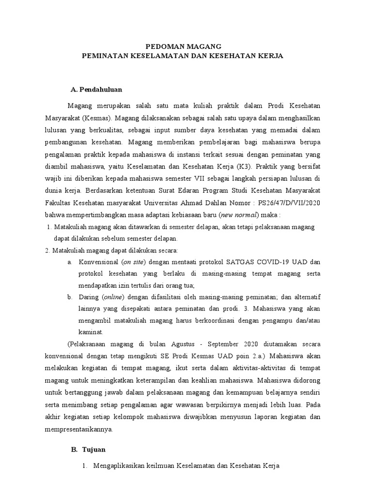 Panduan Magang K3 di Prodi Kesmas UAD | PDF