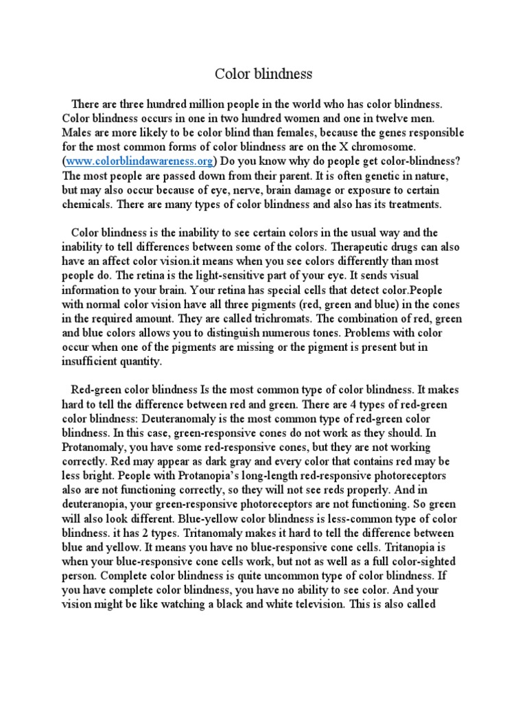 Color Blindness Essay | PDF | Color | Electromagnetic Radiation