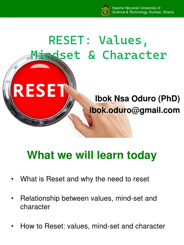 Reset - Values, Mindset, & Character 2022 - Final | PDF | Mindset | Integrity