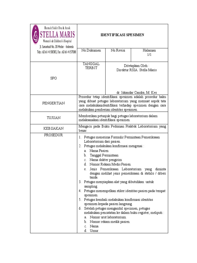 SOP Lab Identifikasi Spesimen | PDF