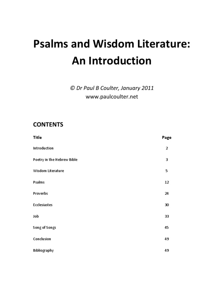Psalms and Wisdom Literature | PDF | Book Of Proverbs | Book Of Job