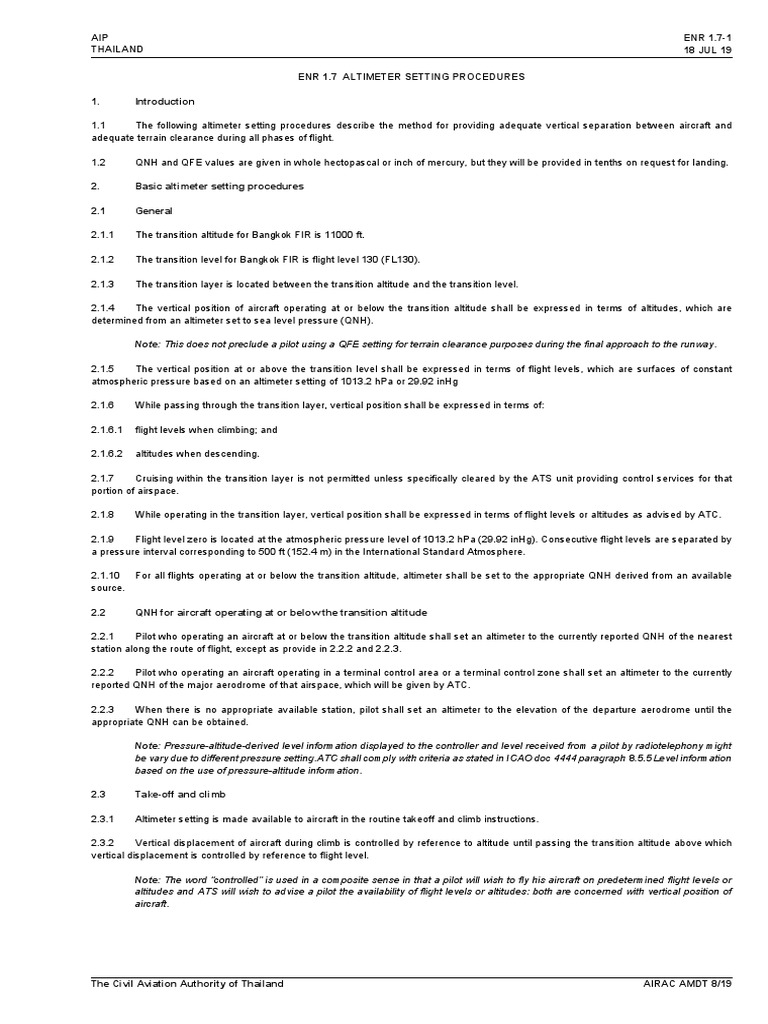 Altimeter Setting Procedures | PDF | Atmospheric Pressure | Instrument ...