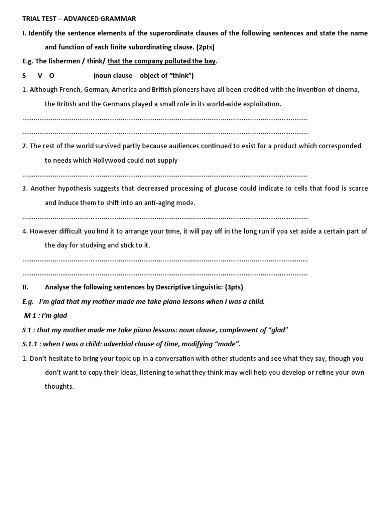 Analyzing Grammar Structures: A Trial Test for Identifying Sentence ...